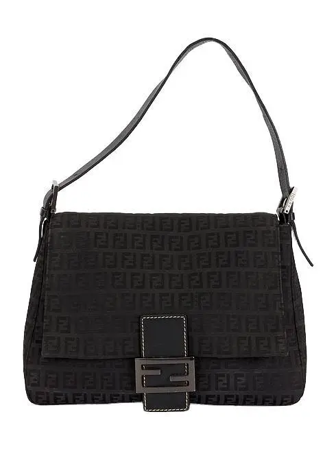 FWRD RENEW Fendi Zucchino Baguette Shoulder Bag - Black