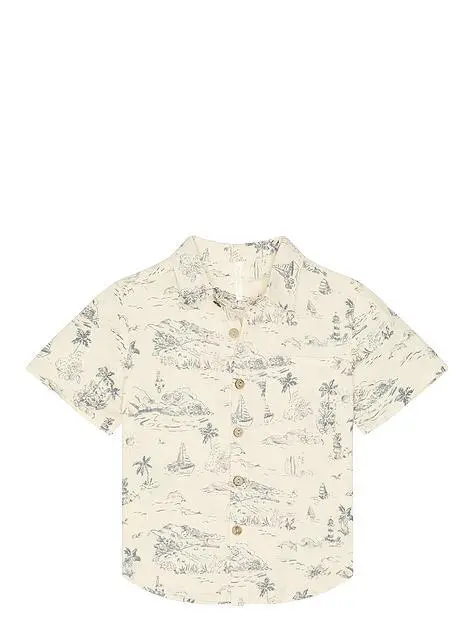 RYLEE + CRU Collared Short Sleeve Shirt - Ocean Toile