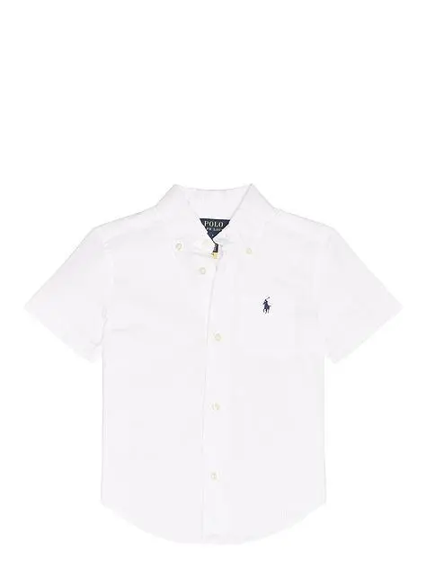 Polo Ralph Lauren Short Sleeve Cotton Seersucker Shirt - White & Navy