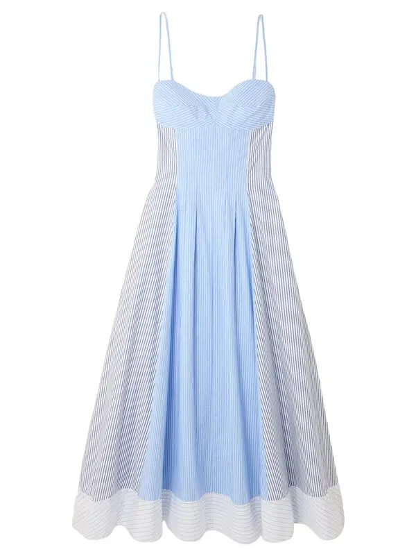 Simkhai Chamberlain Paneled Striped Cotton-poplin Midi Dress - Blue