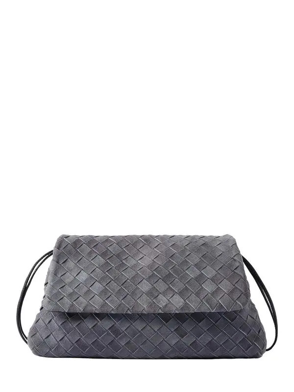 Bottega Veneta Giorno Intrecciato Suede Shoulder Bag - Blue