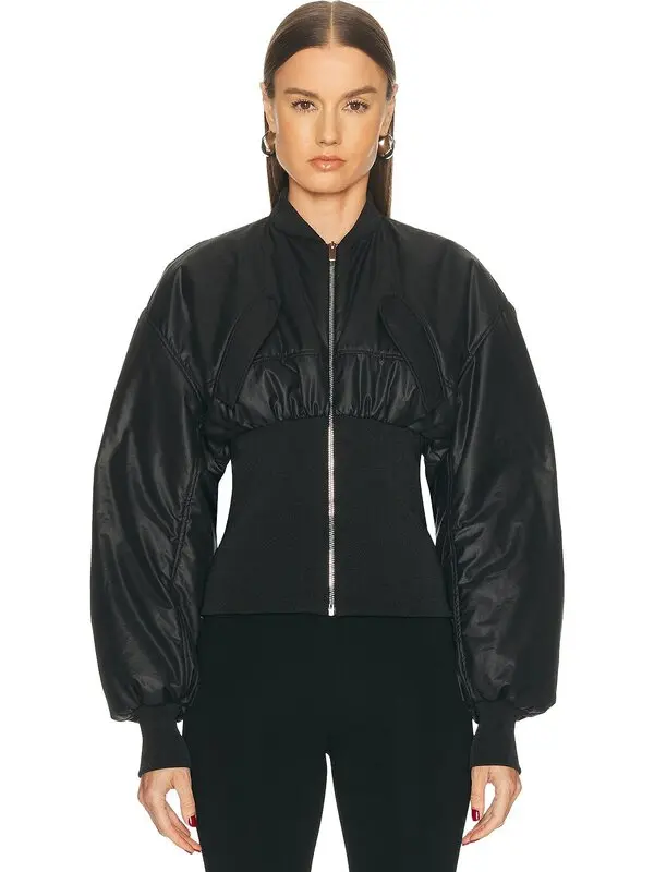 Atlein Ribbed Waist Bomber Jacket - Black