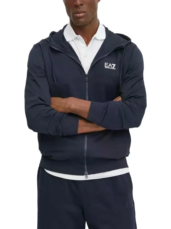 EA7 Logo-print Zip-up Hoodie - Blue