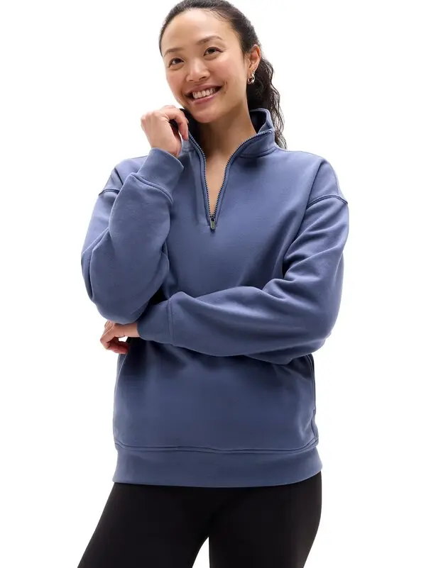 Athleta Forever Fleece 1/4 Zip Sweatshirt - Celestial