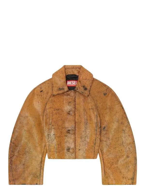 DIESEL® L-raya Cropped Leather Jacket With Cocoon Sleeves - Brown