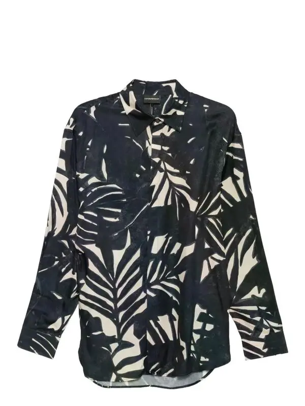 Emporio Armani Leaf-print Long-sleeve Shirt - Blue