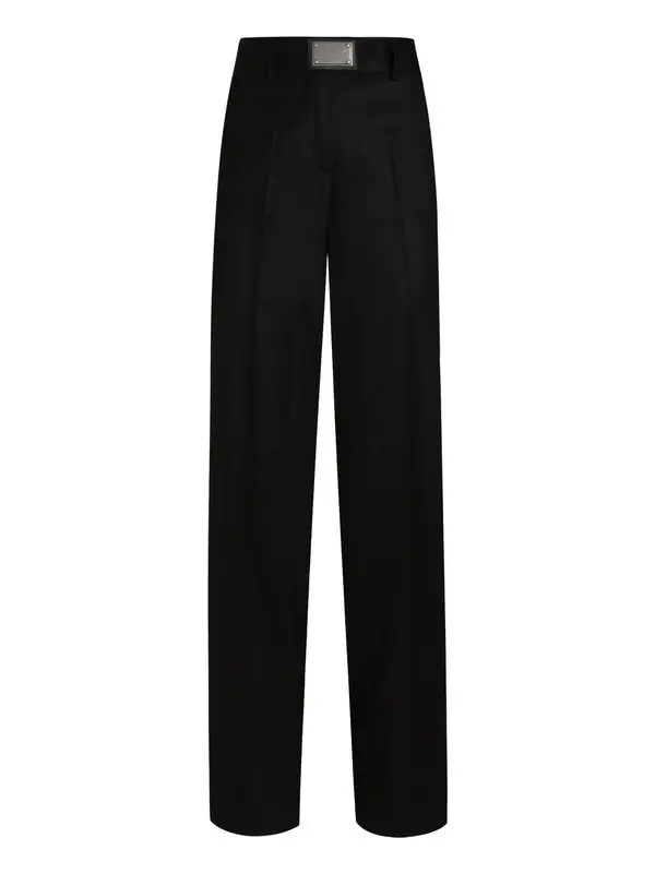 Dolce & Gabbana Flared Flannel Pants With Logo Tag - Black