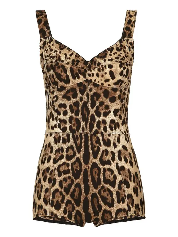 Dolce & Gabbana Leopard-print Charmeuse Bodysuit - Multicolor