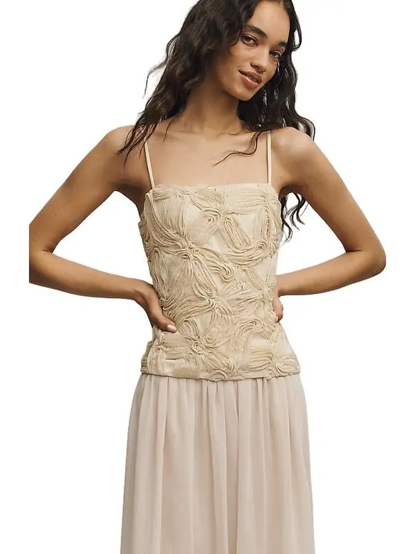 Endless Rose Textured Drop-waist Midi Dress - Neutral