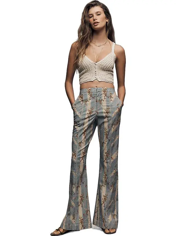 Anthropologie Printed Seamed Pants - Blue Floral