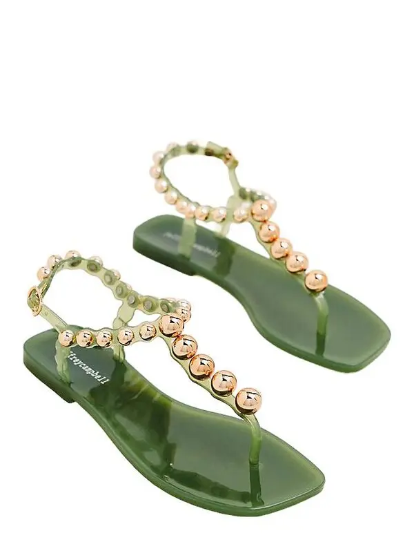 Jeffrey Campbell Plated T-strap Thong Sandals - Green Gold