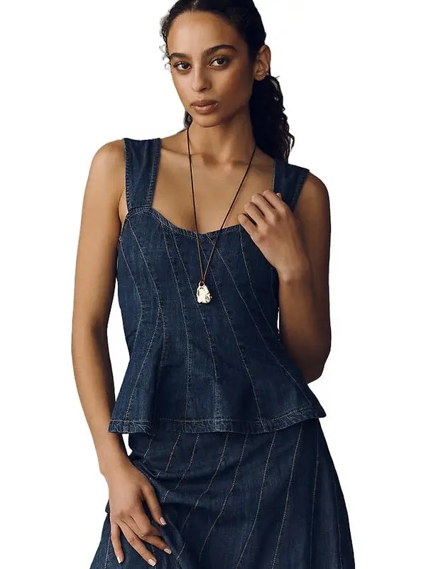 Anthropologie Sleeveless Denim Peplum Top - Medium Denim