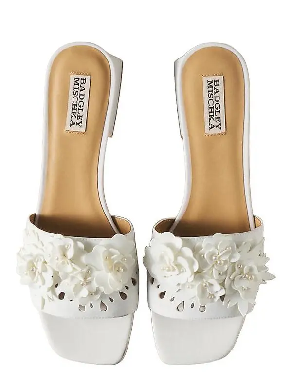 Badgley Mischka Oralia Low Block Slide Sandals - White