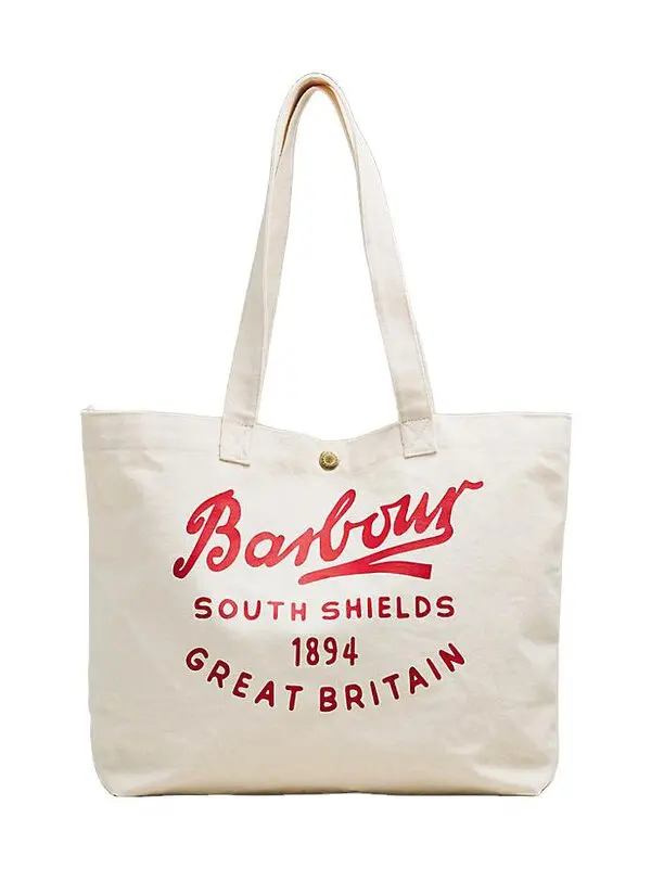 Barbour Script Cotton Canvas Tote Bag - Red Logo