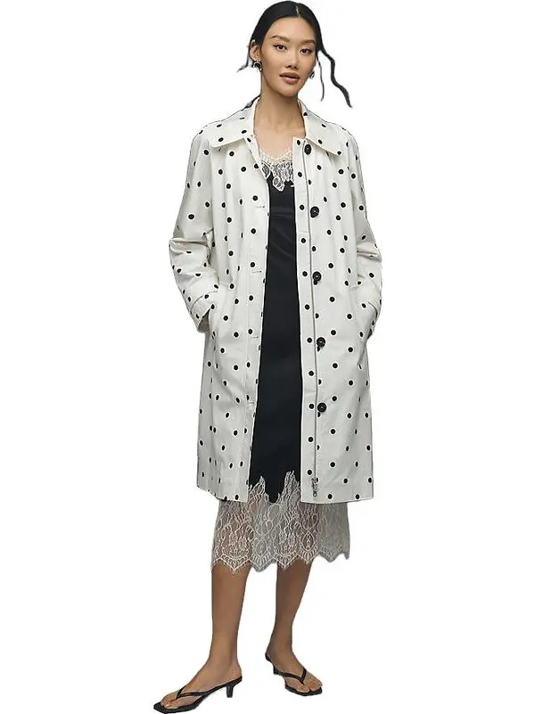 Avec Les Filles Polka Dot Car Coat Jacket - Ivory Polka Dot