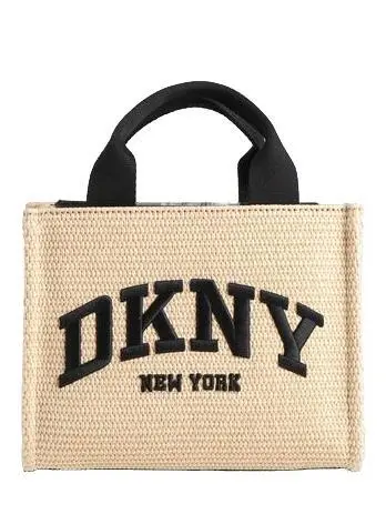 Dkny Handbag In Faux Raffia With Embroidered Logo - Beige