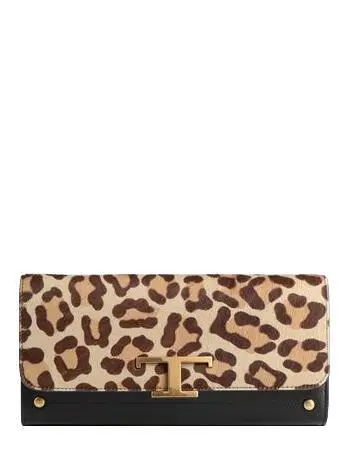 TOD'S Leopard Print Calf Hair Clutch - Beige