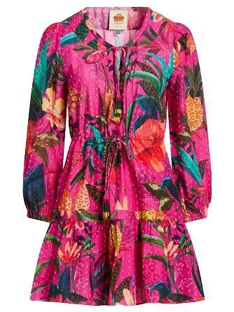 Farm Rio Leopard Flowers Mini Dress - Fuchsia