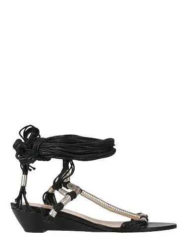 Agl Leather Sandals With Ankle Ties - Black