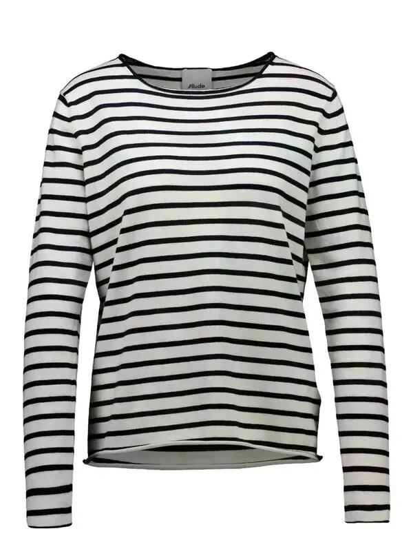 ALLUDE Striped Long Sleeve Top - White