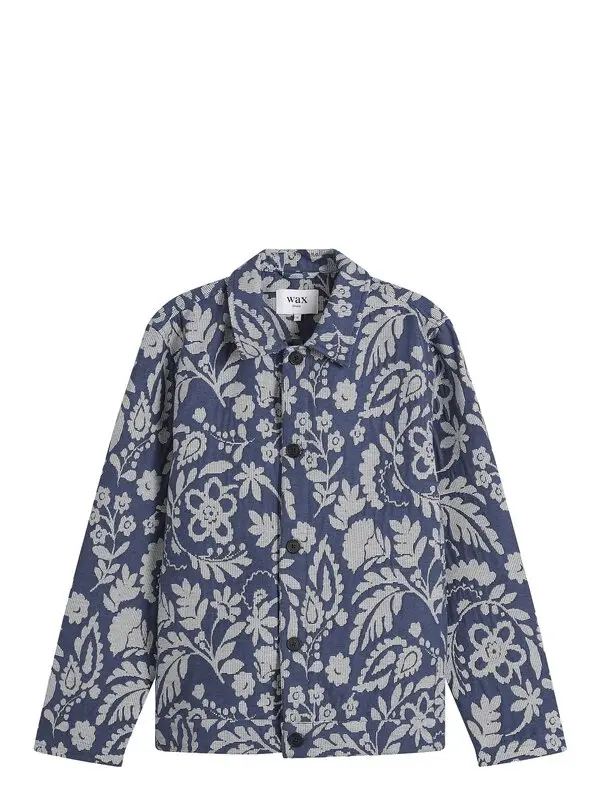 WAX LONDON Iggy Floral Jacquard Jacket - Blue/ecru