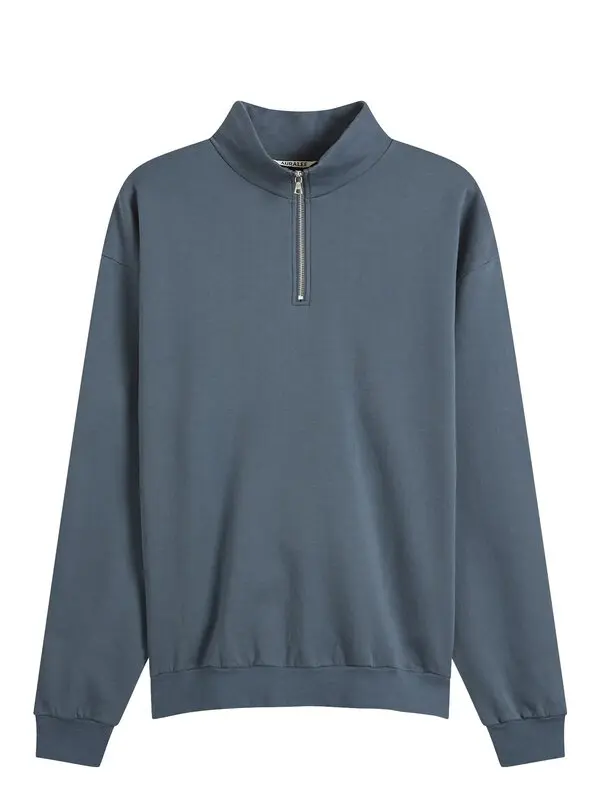 Auralee High Gauge Sweat Half Zip Jumper - Dusty Blue