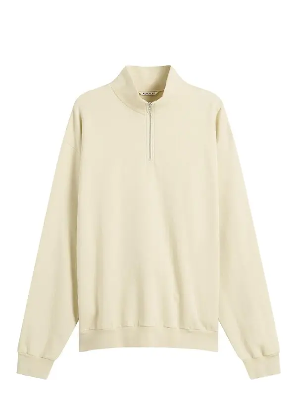 Auralee High Gauge Sweat Half Zip Jumper - Ivory Beige