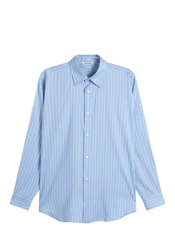 Auralee Cotton Silk Stripe Shirt - Sax Blue Stripe