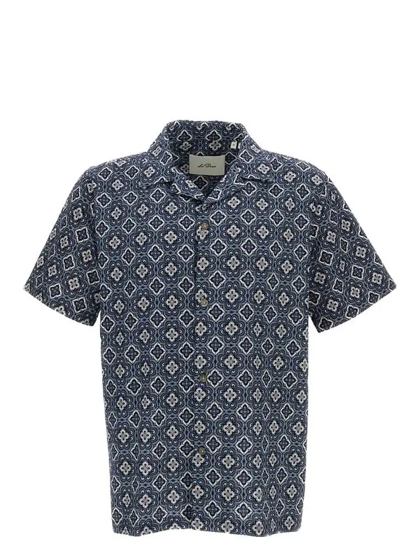 LES DEUX Short-sleeved Shirt With Arabesque Pattern - Blue