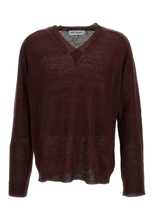 Our Legacy V-neck Linen Blend Sweater - Brown