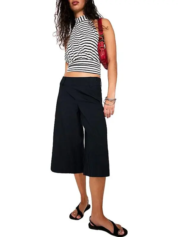 Free People Wide-leg Crop Trousers - Black
