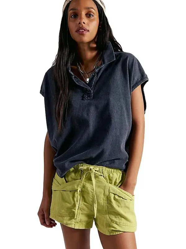 Free People Solid Cotton-linen Shorts - Warm Olives