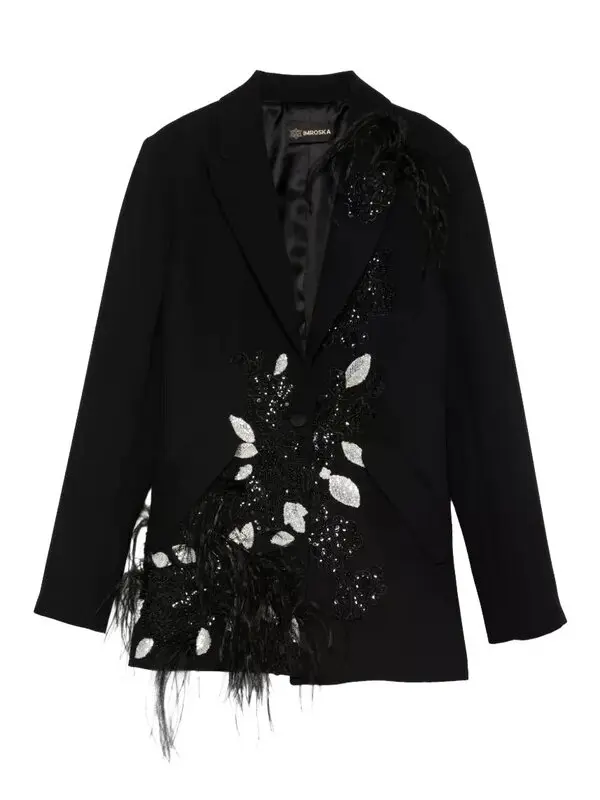 IMROSKA Embellished Blazer With Feather Detail - Black