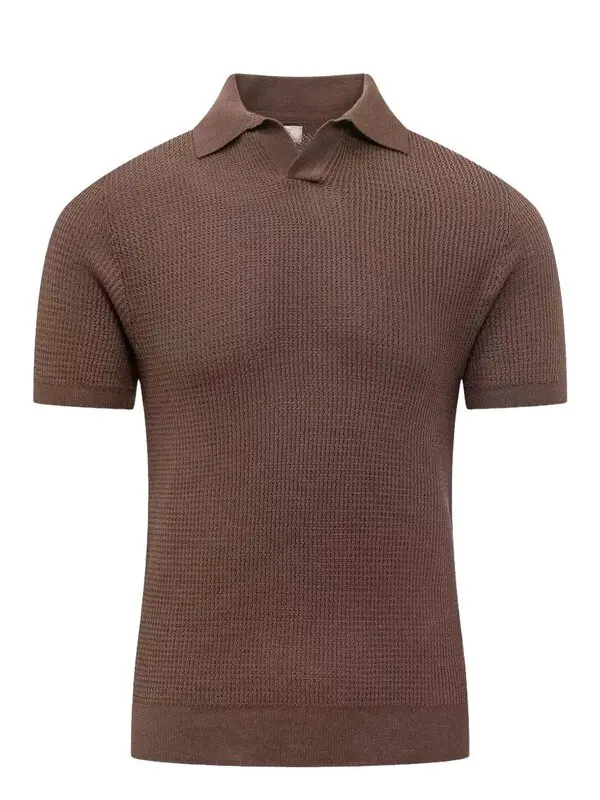 RAKKI Waffle-knit V-neck T-shirt - Brown