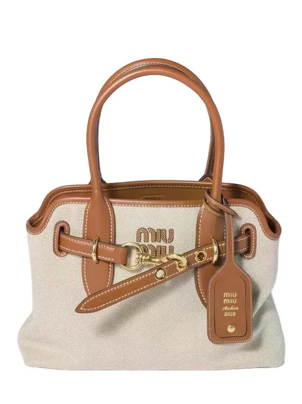Miu Miu Aventure Canvas And Leather Bag - Neutrals