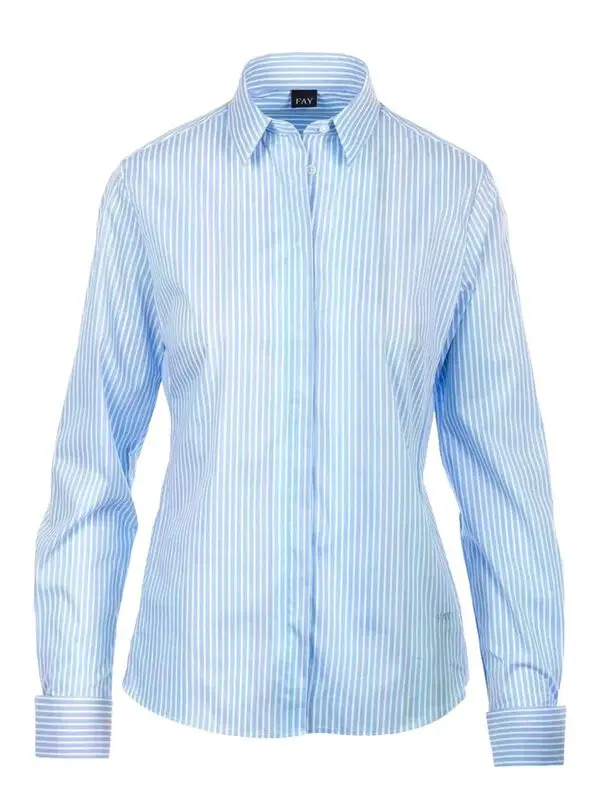 FAY Striped Shirt With Turned-up Cuffs - Blue