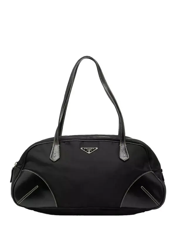 Prada Vitello Trimmed Tessuto Handbag - Black