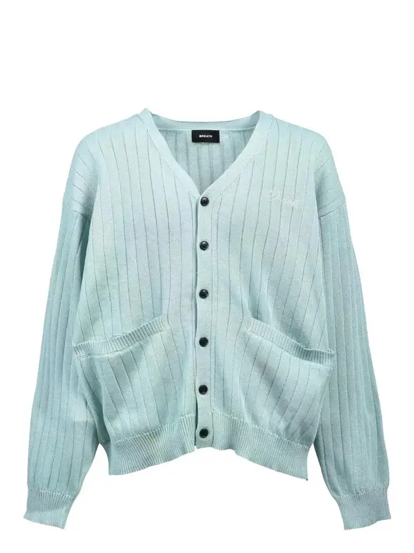 BREATH Ribbed Knit Button Cardigan - Blue