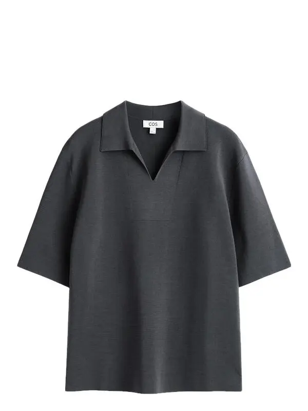 Cos Milano-knit Cotton Polo Shirt - Dark Grey