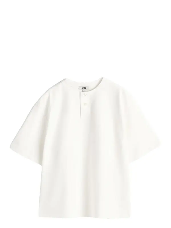 Cos Oversized Cotton-jersey Henley T-shirt - White