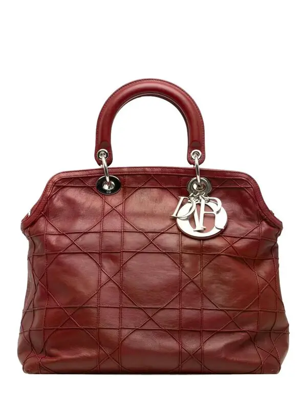 Dior 2010 Medium Lambskin Cannage Polochon Granville Satchel - Red