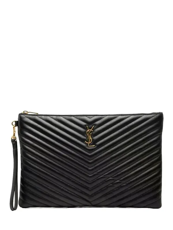 Saint Laurent Quilted Chevron Leather Document Holder - Black