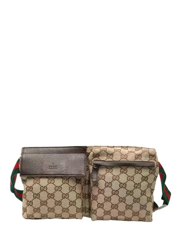 Gucci Gg Canvas Web Double Pocket Belt Bag - Brown