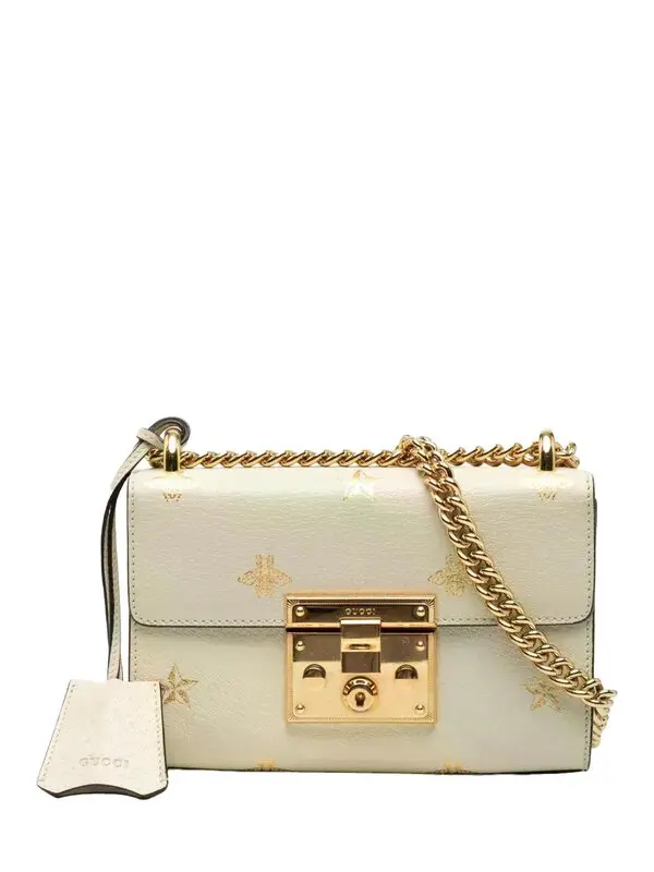 Gucci Leather Bee Star Padlock Crossbody Bag - White