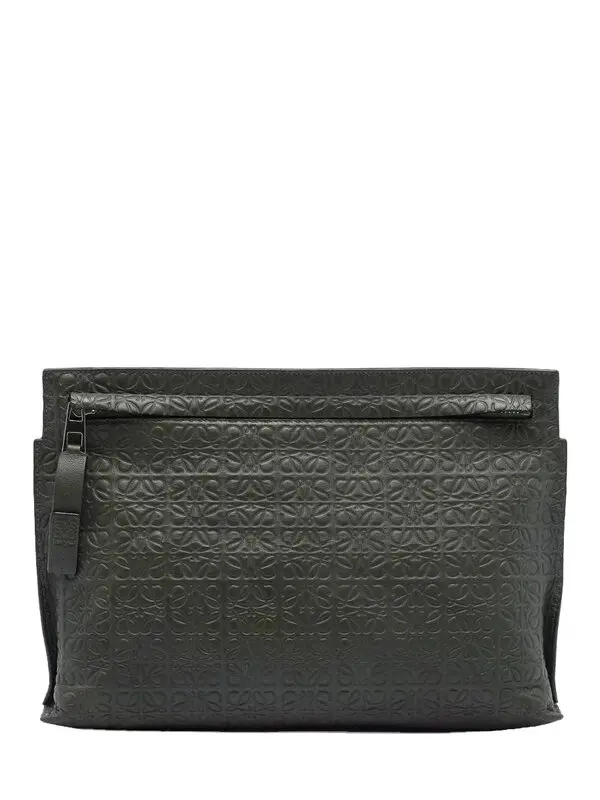 Loewe 2015 Embossed Leather Anagram T Clutch - Green