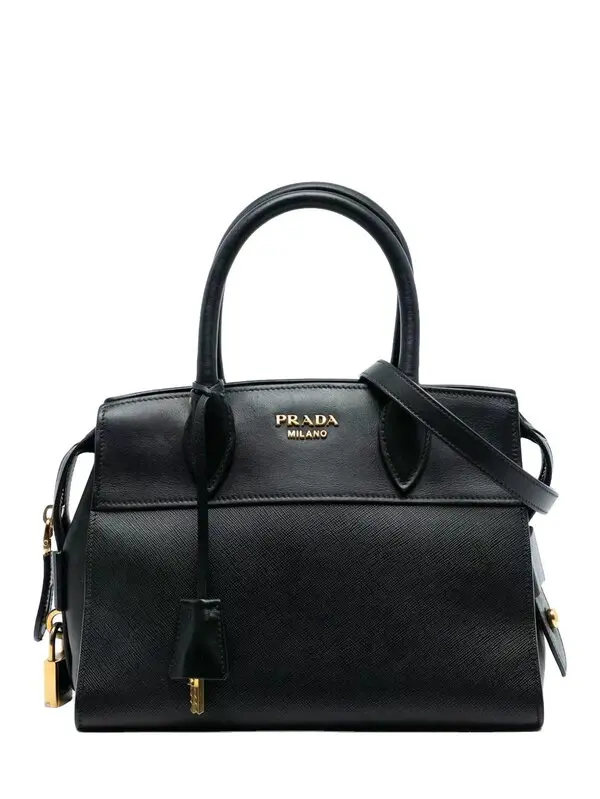 Prada Small Saffiano And City Calf Esplanade Satchel - Black