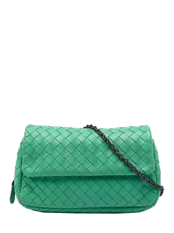 Bottega Veneta 2012-2026 Mini Nappa Intrecciato Expandable Chain Flap Crossbody Bag - Green