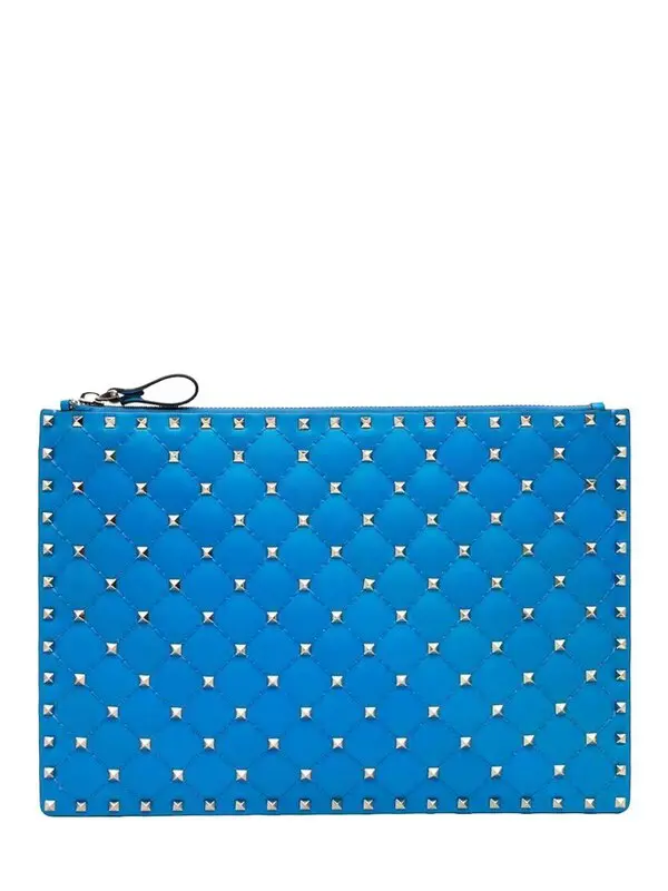 Valentino Garavani Rockstud Spike Flat Pouch Clutch Bag - Blue