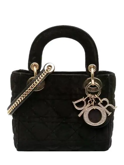 Dior 2019 Mini Velvet Cannage Lady Satchel - Black