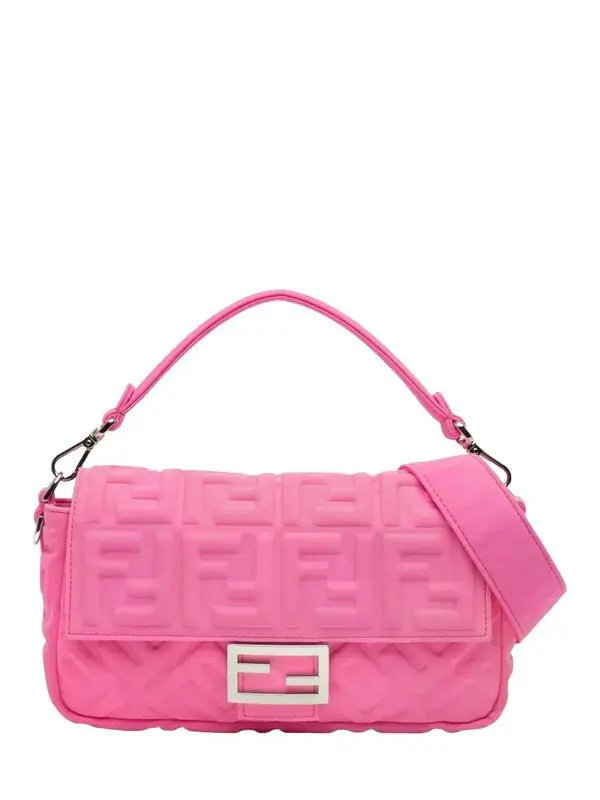 Fendi 2000-2010 Embossed Lycra Baguette Satchel - Pink